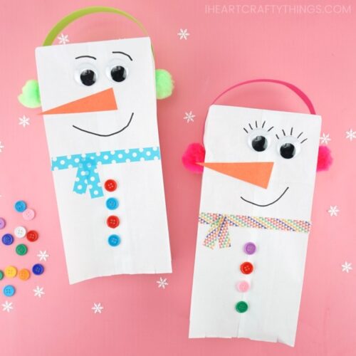 Paper Bag Snowman Craft Puppet - I Heart Crafty Things
