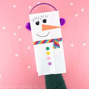 Paper Bag Snowman Craft Puppet - I Heart Crafty Things