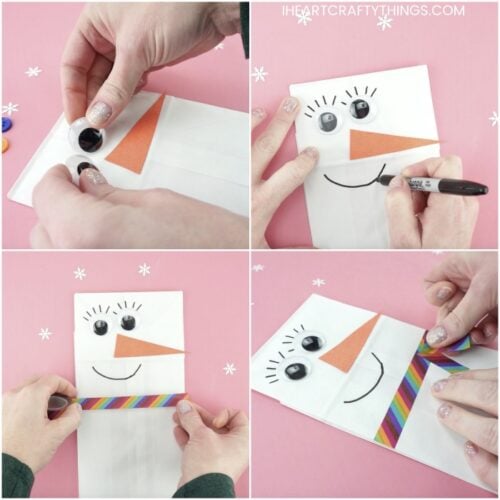 Paper Bag Snowman Craft Puppet - I Heart Crafty Things