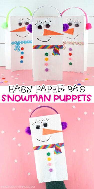 Paper Bag Snowman Craft Puppet - I Heart Crafty Things
