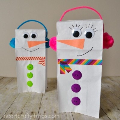 Paper Bag Snowman Craft Puppet - I Heart Crafty Things