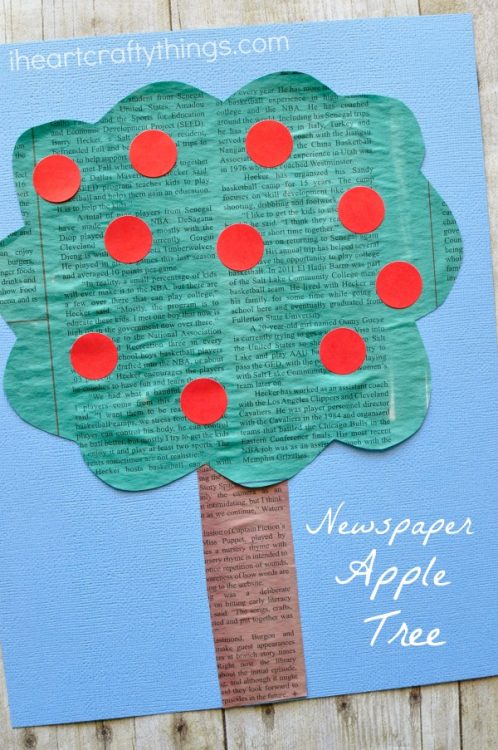 Painted Newspaper Apple Tree Craft - I Heart Crafty Things