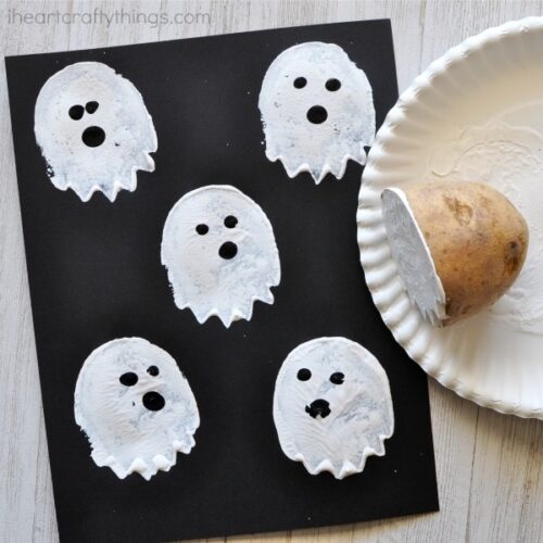 Cute And Spooky Potato Stamp Ghost Craft - I Heart Crafty Things
