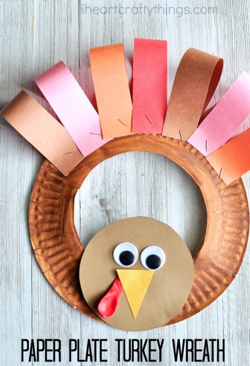 Paper Plate Thanksgiving Turkey Wreath - I Heart Crafty Things