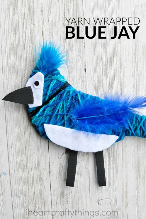 Yarn Wrapped Blue Jay Craft - I Heart Crafty Things