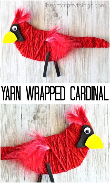 Yarn Wrapped Cardinal Craft - I Heart Crafty Things