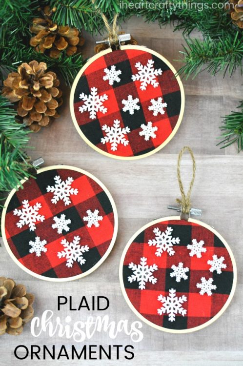 Simple Buffalo Plaid Christmas Ornaments - I Heart Crafty Things