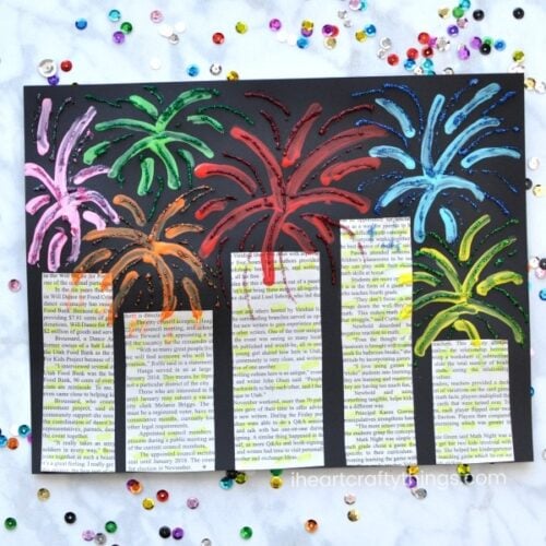 Mixed Media New Year's Eve Fireworks Craft - I Heart Crafty Things