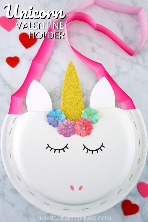 Paper Plate Unicorn Valentine Holder - I Heart Crafty Things