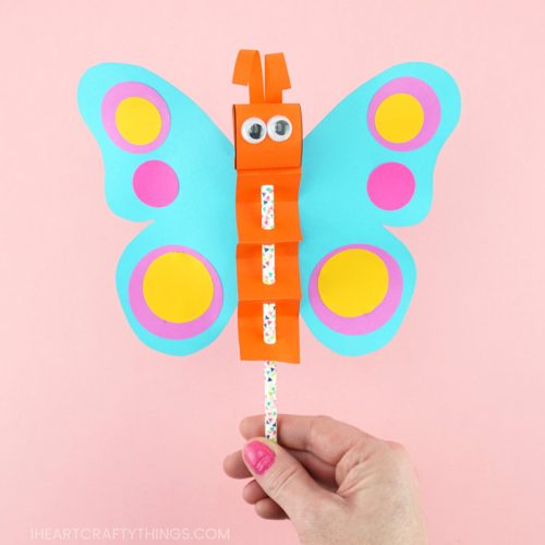 How To Make A Colorful Paper Butterfly Puppet Craft - I Heart Crafty Things