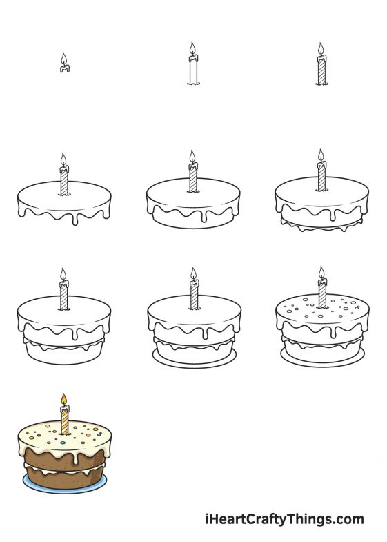 Birthday Cake Drawing - How To Draw A Birthday Cake Step By Step
