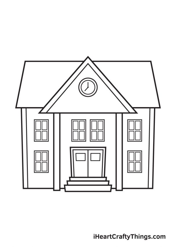 School Drawing - How To Draw A School Step By Step