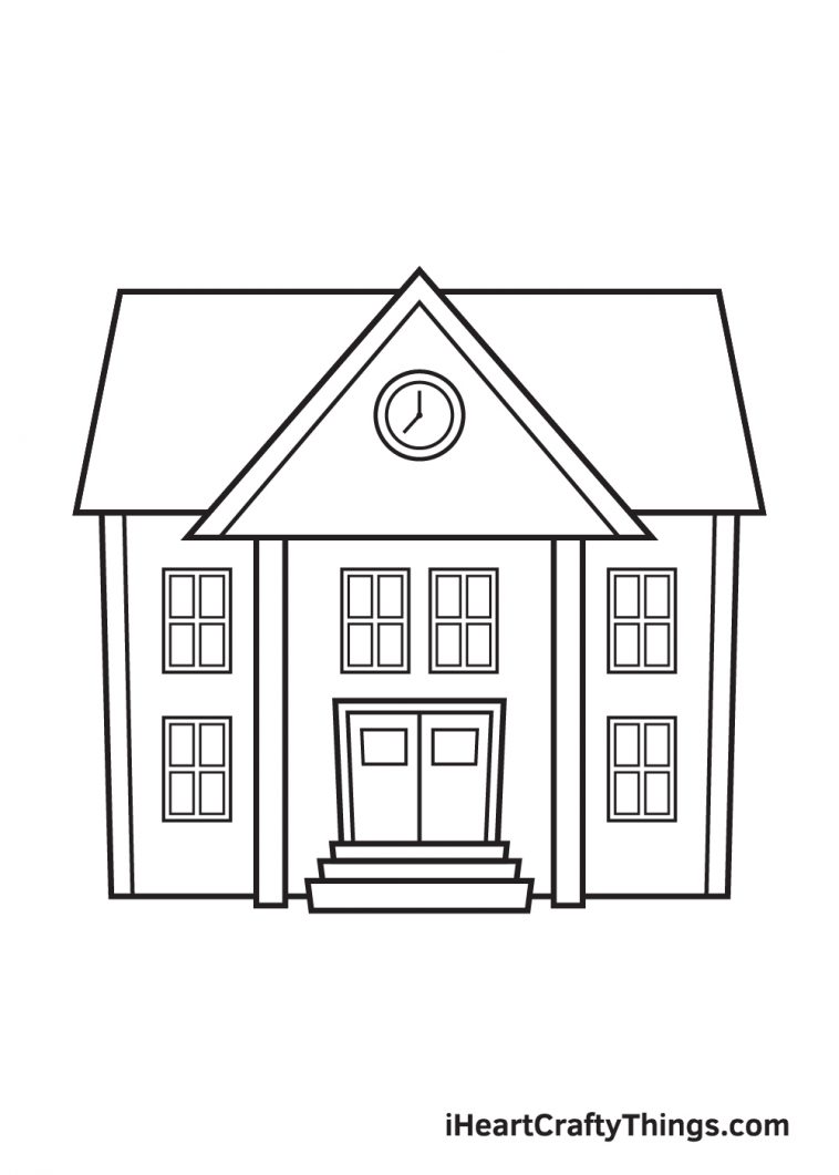 School Drawing - How To Draw A School Step By Step
