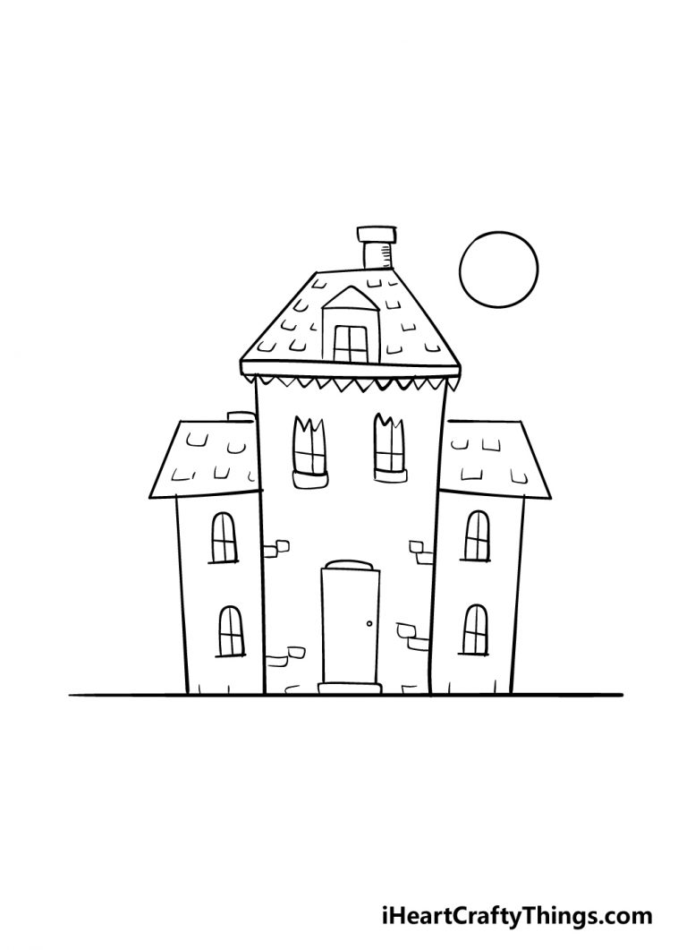 Haunted House Drawing - How To Draw A Haunted House Step By Step