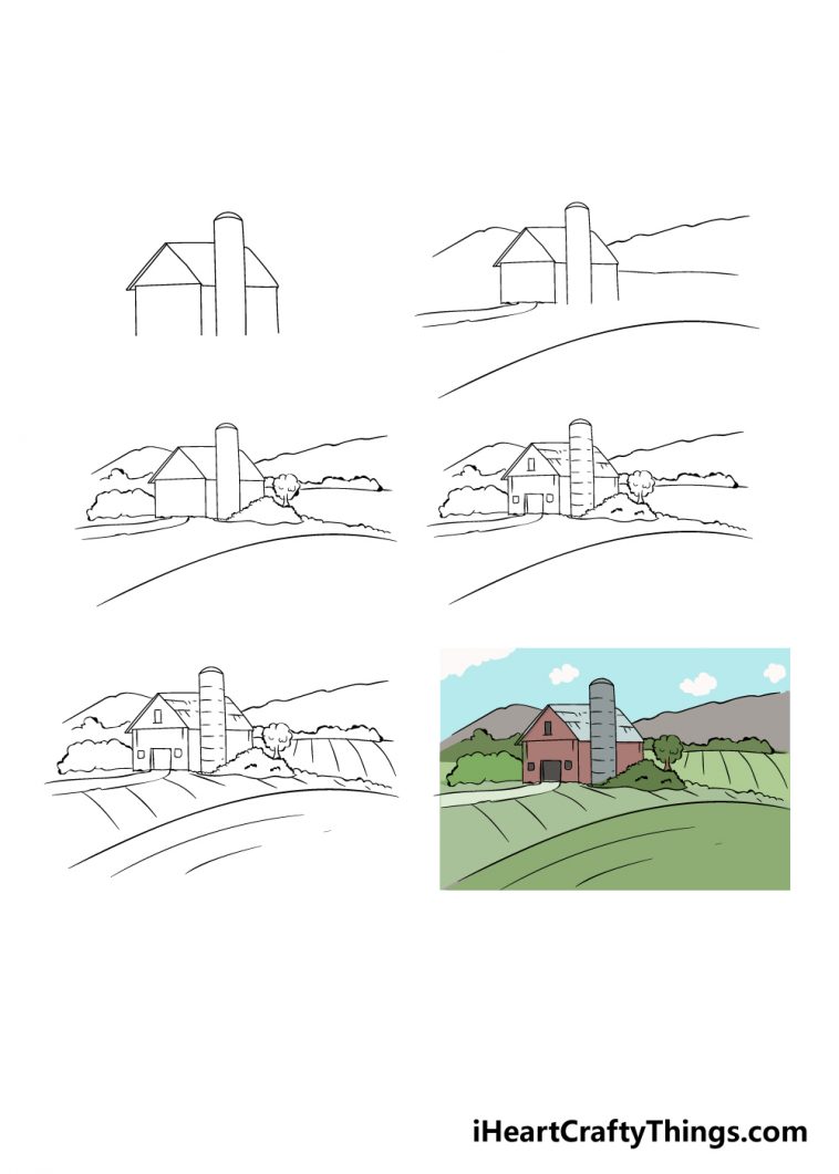 Farm Drawing - How To Draw A Farm Step By Step