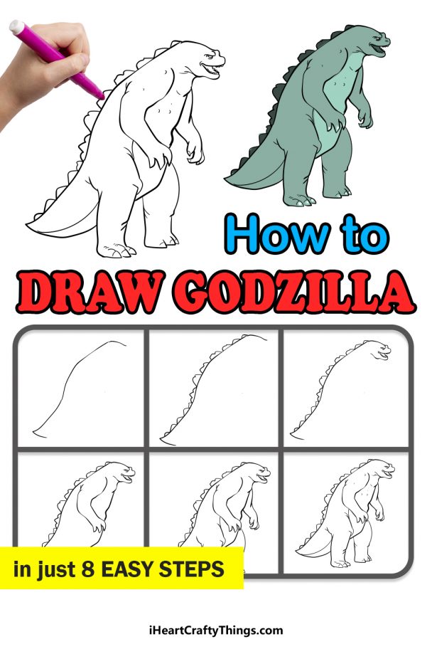 Easy Godzilla Drawing - How To Draw Godzilla Step By Step