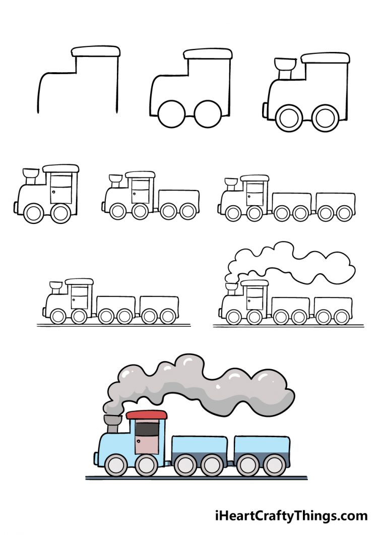 How To Draw A Train Step-by-Step - Easy Train Drawing For Kids