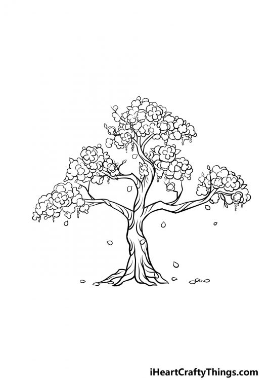 Cherry Blossom Tree Drawing - How To Draw A Cherry Blossom Tree Step By ...