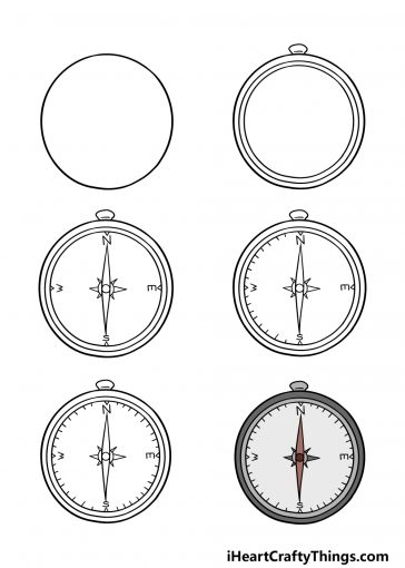 Compass Drawing - How To Draw A Compass Step By Step