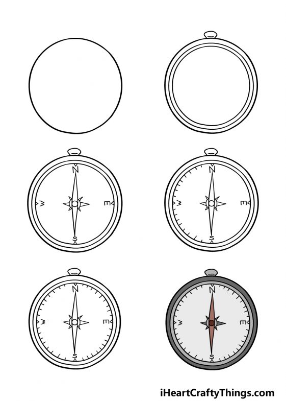 Compass Drawing - How To Draw A Compass Step By Step