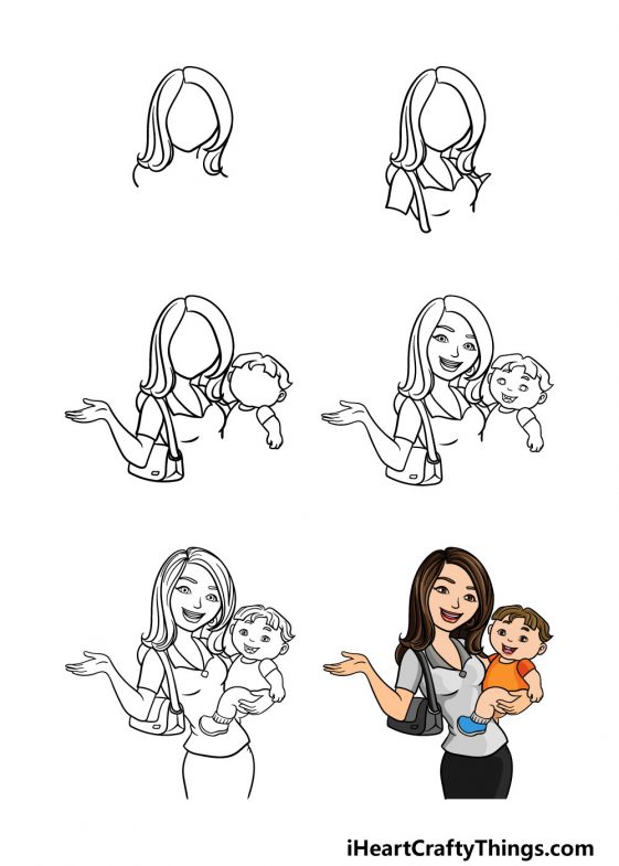 Mom Drawing - How To Draw A Mom Step By Step