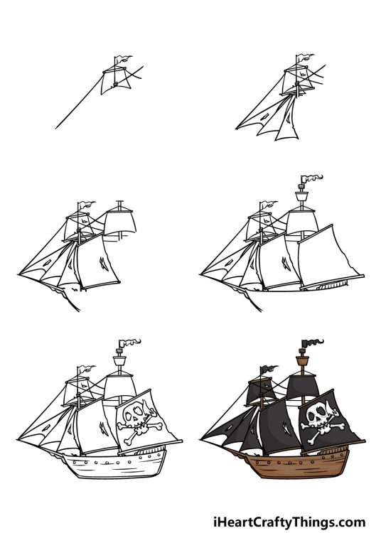 Pirate Ship Drawing - How To Draw A Pirate Ship Step By Step