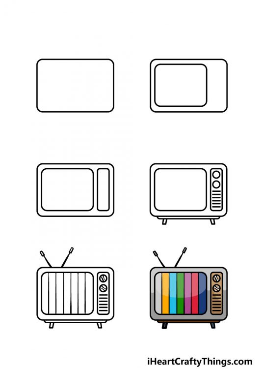 TV Drawing - How To Draw A TV Step By Step