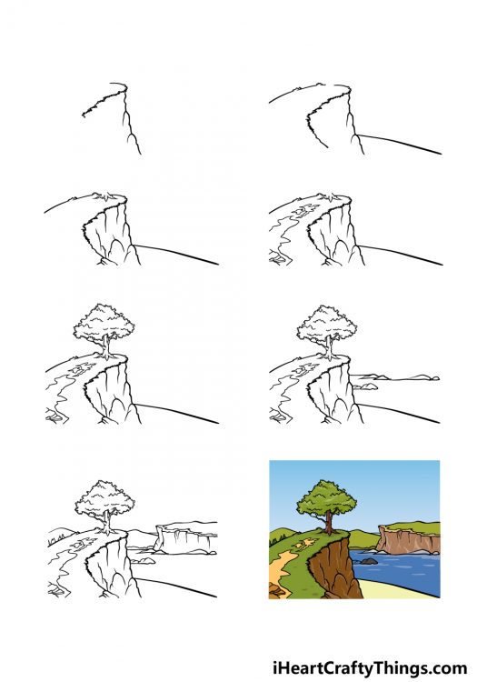 Cliff Drawing - How To Draw A Cliff Step By Step