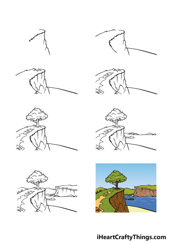 Cliff Drawing - How To Draw A Cliff Step By Step