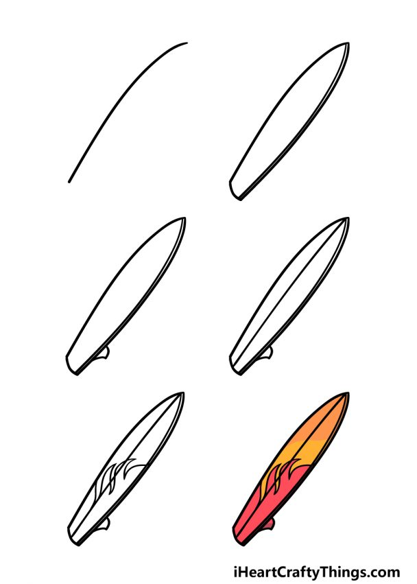 Surfboard Drawing - How To Draw A Surfboard Step By Step
