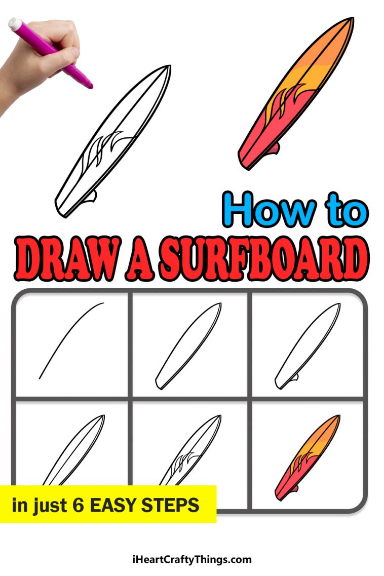 Surfboard Drawing - How To Draw A Surfboard Step By Step