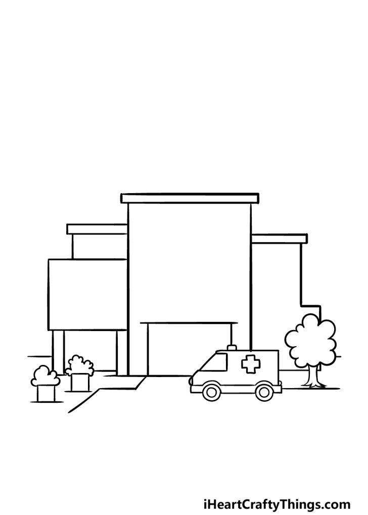 Hospital Drawing - How To Draw A Hospital Step By Step