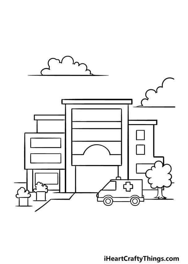 Hospital Drawing - How To Draw A Hospital Step By Step