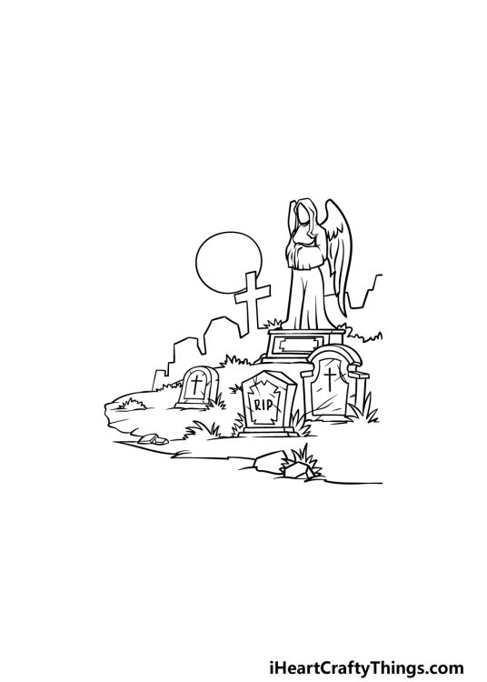 Graveyard Drawing - How To Draw A Graveyard Step By Step