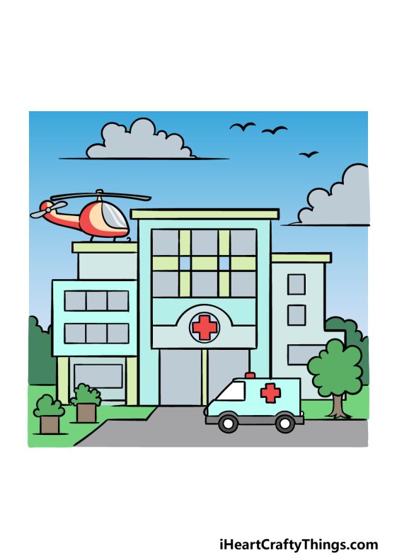 Hospital Drawing - How To Draw A Hospital Step By Step
