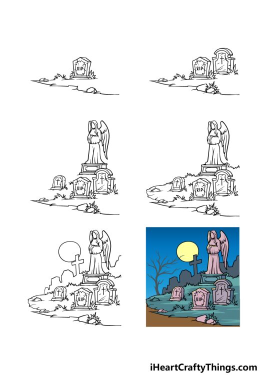 Graveyard Drawing - How To Draw A Graveyard Step By Step