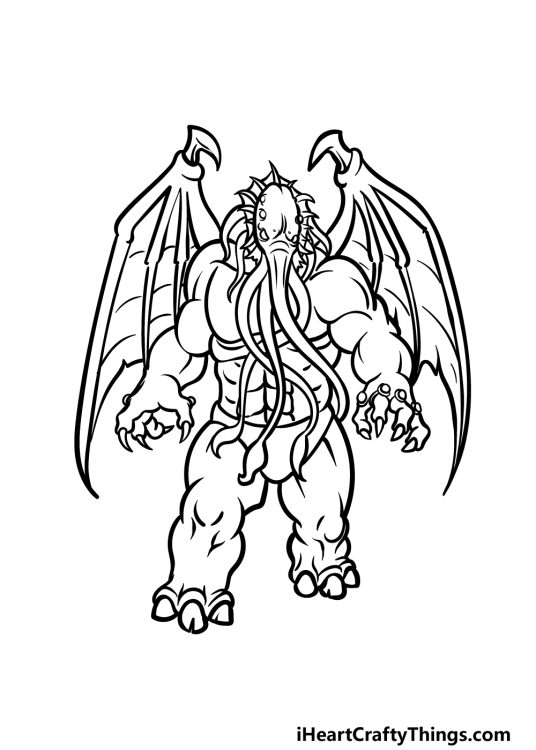Cthulhu Drawing - How To Draw Cthulhu Step By Step