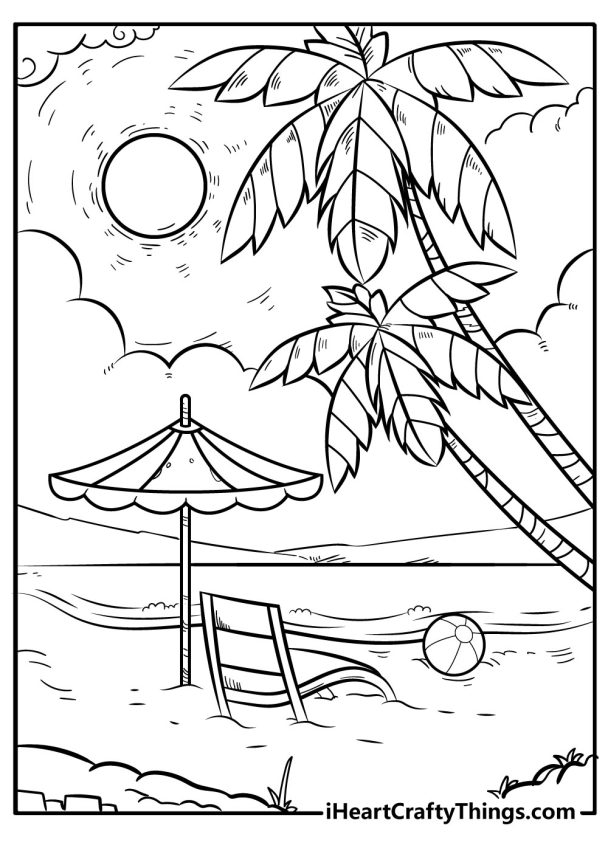 25 Beach Coloring Pages (Free, Detailed PDF Printables)