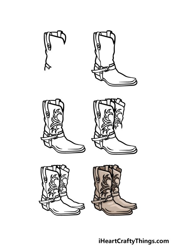 Cowboy Boots Drawing - How To Draw Cowboy Boots Step By Step