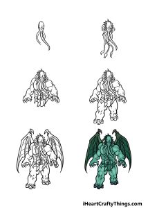 Cthulhu Drawing - How To Draw Cthulhu Step By Step
