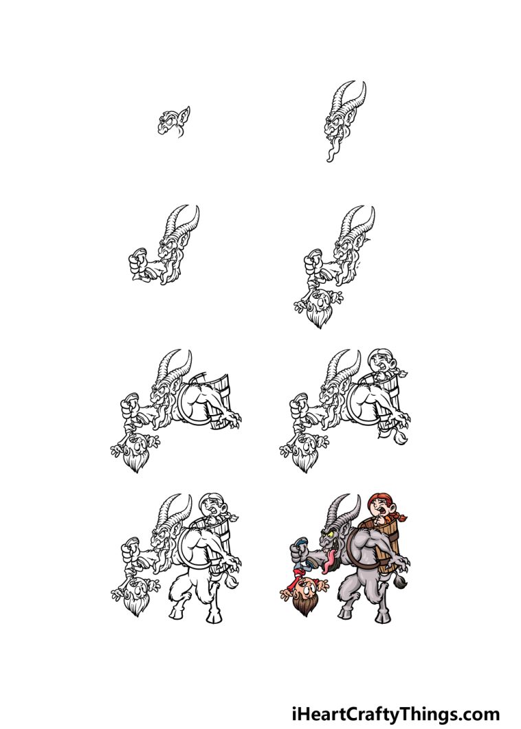 Krampus Drawing - How To Draw Krampus Step By Step