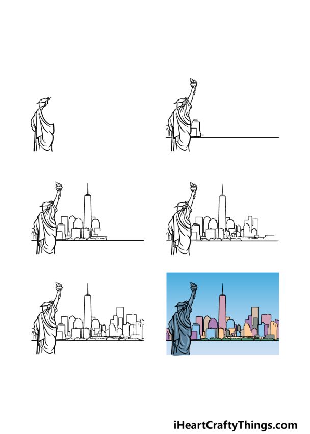 New York Skyline Drawing - How To Draw The New York Skyline Step By Step