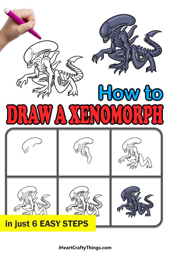 Xenomorph Drawing - How To Draw A Xenomorph Step By Step
