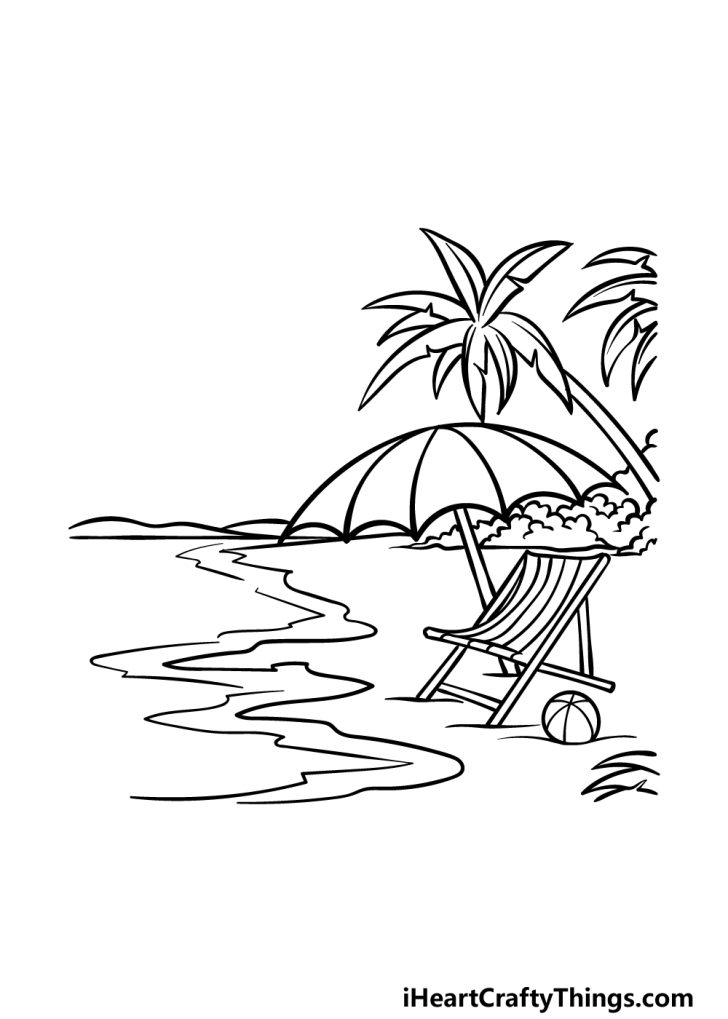 Drawings of a Beach With Palm Trees and People - Porter Hille1980