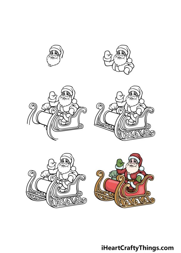 Santa Sleigh Drawing - How To Draw A Santa Sleigh Step By Step