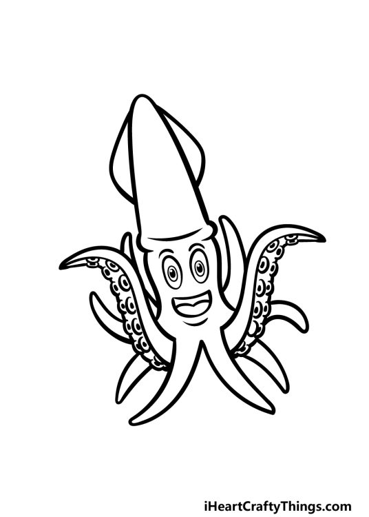 Cartoon Squid Drawing - How To Draw A Cartoon Squid Step By Step