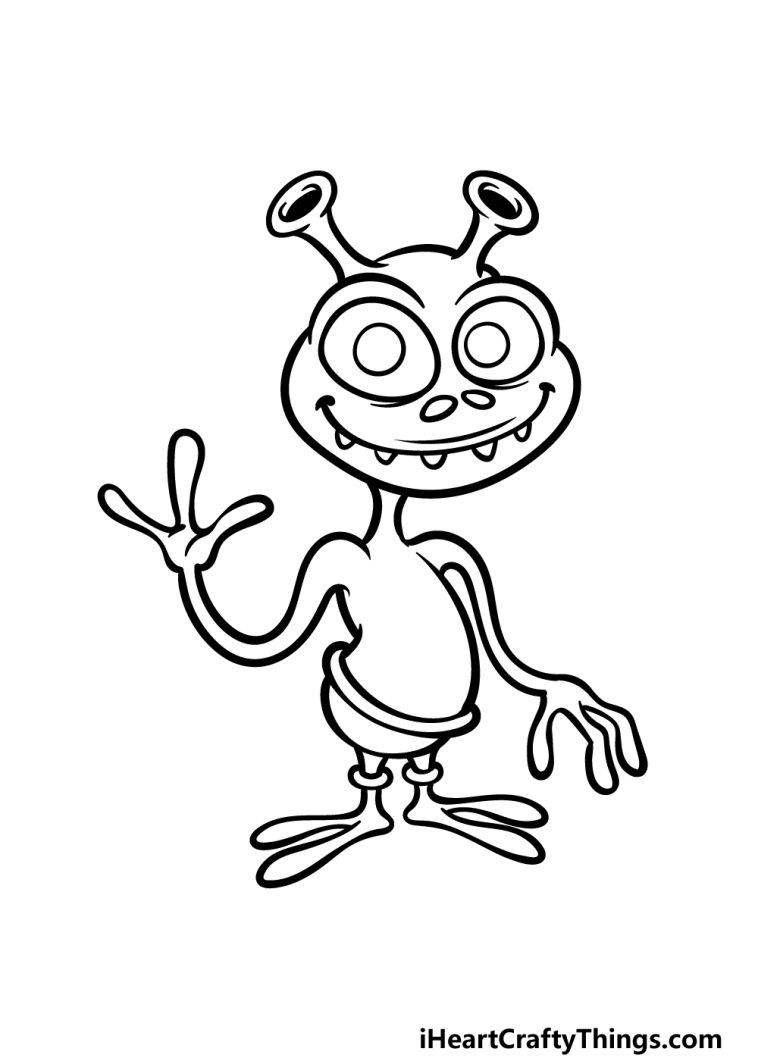 Cartoon Alien Drawing - How To Draw A Cartoon Alien Step By Step!