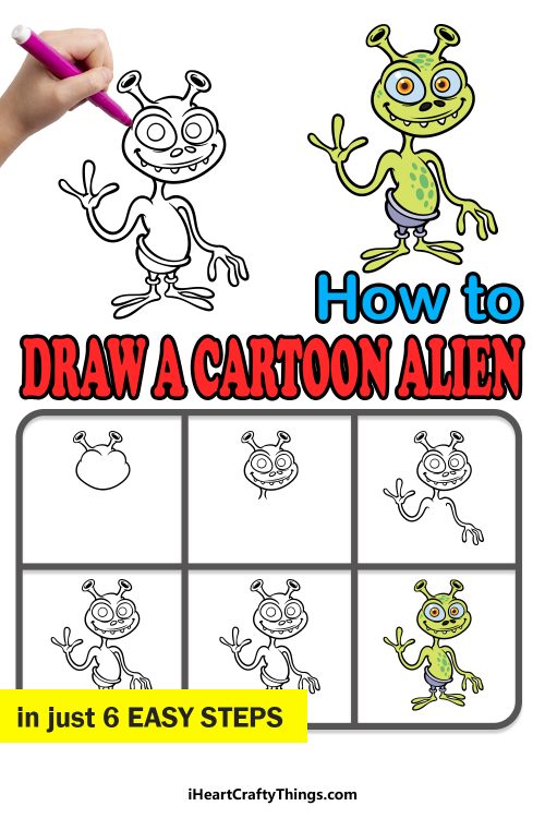 Cartoon Alien Drawing - How To Draw A Cartoon Alien Step By Step!