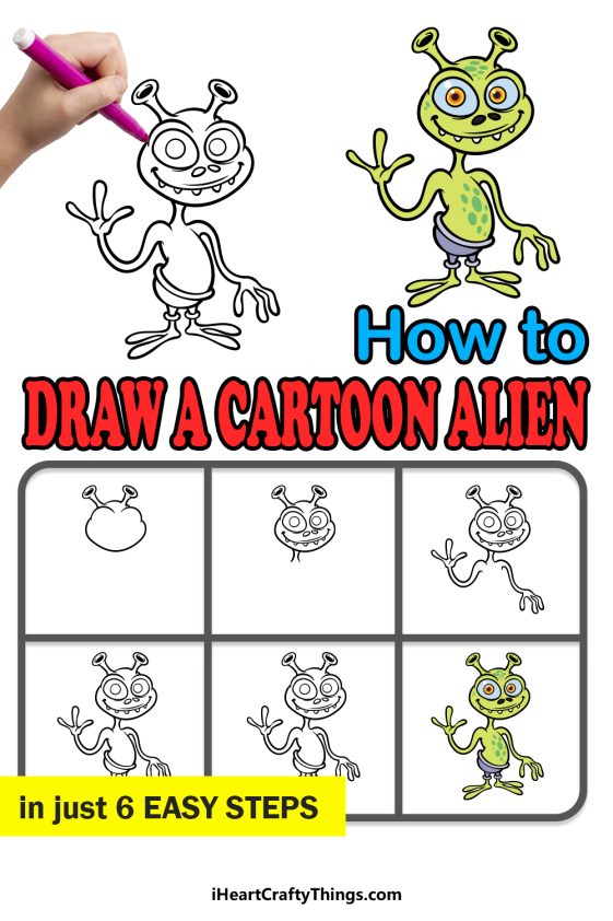Cartoon Alien Drawing - How To Draw A Cartoon Alien Step By Step!