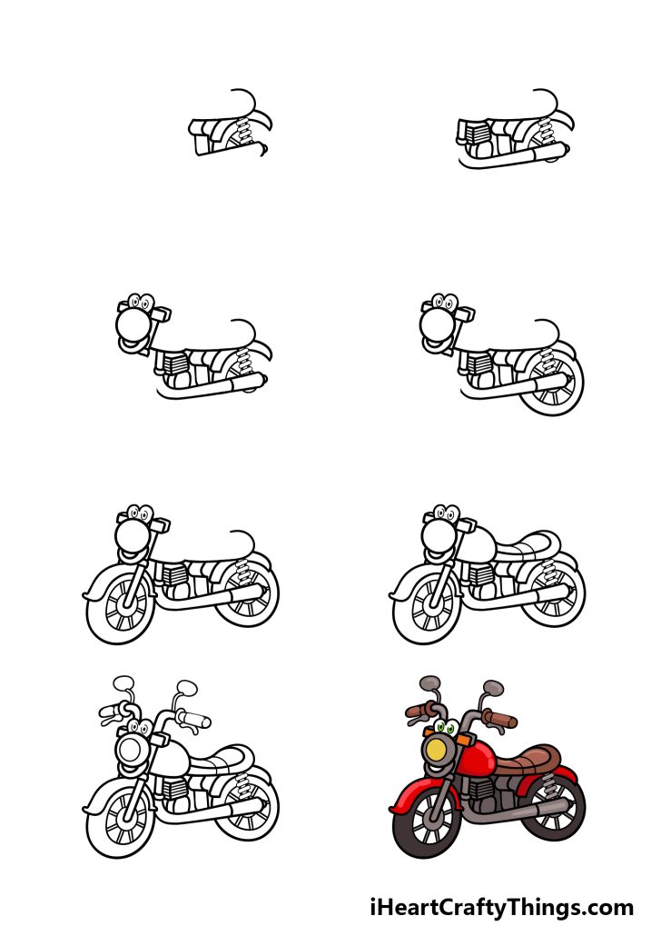 Cartoon Motorcycle Drawing - How To Draw A Cartoon Motorcycle Step By Step